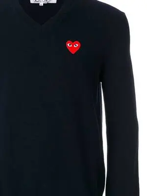 Play Comme Des Garcon Heart Patch Wool Jumper - Black
