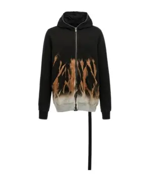 Rick Owens Jumbo Gimp Zipped Hoodie With Bleached Effect - Black