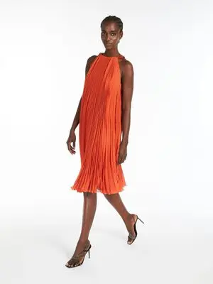 Max Mara Pleated Halter Neck Dress With Crystal Embellished Straps