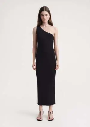 TOTEME One-shoulder Ribbed Knit Dress - Black