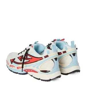 Off-White Round Toe Sneakers With Arrow Pattern - Blue
