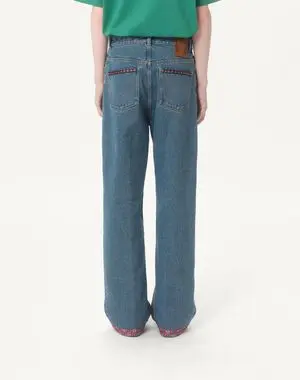 Valentino Garavani Denim Trousers With Printed Border