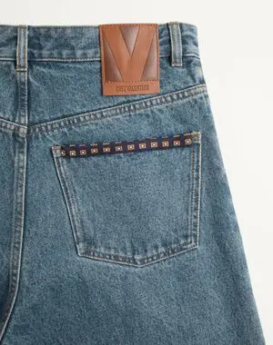 Valentino Garavani Denim Trousers With Printed Border