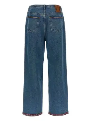 Valentino Garavani Denim Trousers With Printed Border - Blue