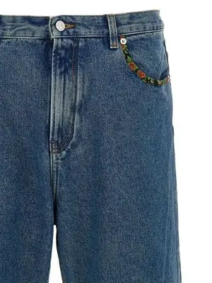 Valentino Garavani Denim Trousers With Printed Border - Blue