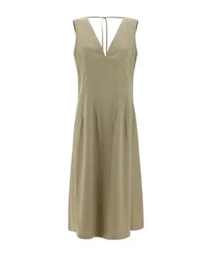 Bottega Veneta V-neck Sleeveless Midi Dress - Gray