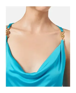 Versace Logo Plaque Cowl Neck Midi Dress