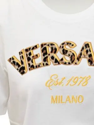 Versace Logo Embroidered Crewneck T-shirt