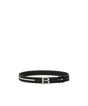 Bally Logo Buckle Stripe Detailed Belt - Black