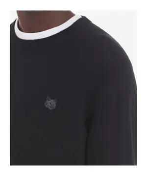 Maison Kitsuné Fox Embroidered Crew Neck Jumper - Black