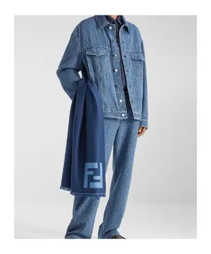 Fendi Ff Motif Fringed Scarf - Blue