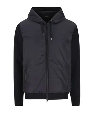 Herno Quilted Zip-up Hooded Jacket With Drawstring - Black