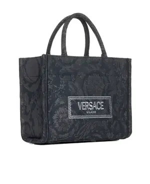 Versace All-over Floral Motif Top Handle Bag - Black