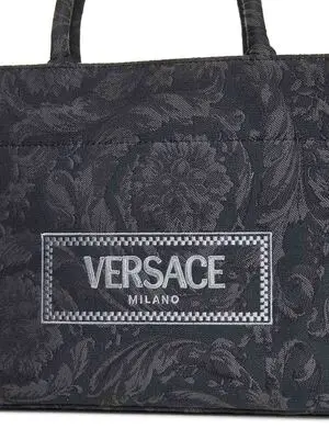Versace All-over Floral Motif Top Handle Bag - Black