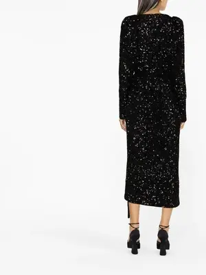 ROTATE BY BIRGER CHRISTENSEN Sequined V-neck Long-sleeve Maxi Dress