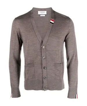 Thom Browne V-neck 4-stripe Knitted Cardigan - Gray