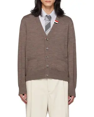 Thom Browne V-neck 4-stripe Knitted Cardigan - Gray