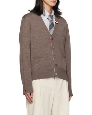 Thom Browne V-neck 4-stripe Knitted Cardigan - Gray