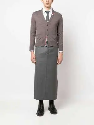 Thom Browne V-neck 4-stripe Knitted Cardigan - Gray