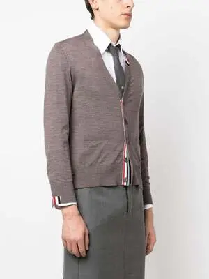 Thom Browne V-neck 4-stripe Knitted Cardigan - Gray