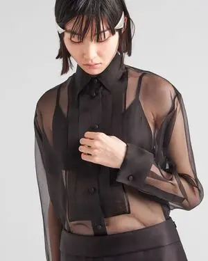 Prada Sheer Long-sleeve Shirt With Enameled Cufflinks