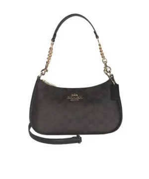 COACH Logo Zipper Shoulder Bag - Black