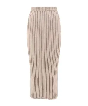 Max Mara Ribbed Knit Midi Skirt - Beige
