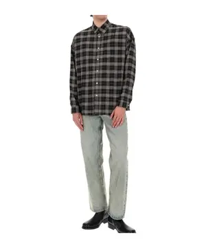 SUNFLOWER Checked Button-up Shirt - Black