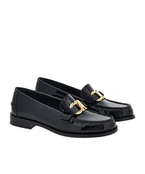 FERRAGAMO Gancini Ornament Patent Leather Moccasins