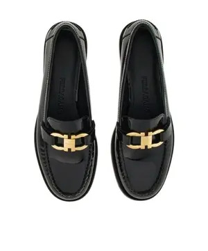 FERRAGAMO Gancini Ornament Patent Leather Moccasins