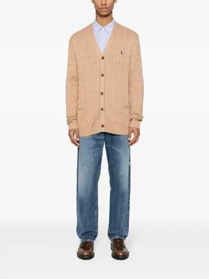 Polo Ralph Lauren V-neck Long-sleeved Cable Knit Cardigan - Nude