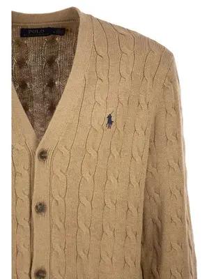 Polo Ralph Lauren V-neck Long-sleeved Cable Knit Cardigan - Nude