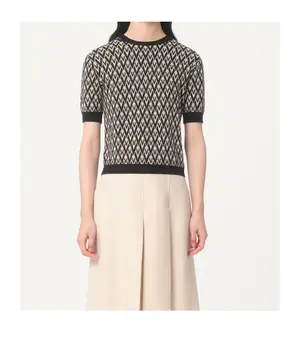 Valentino Garavani Jacquard Crewneck Jumper With Short Sleeves - Krima/black