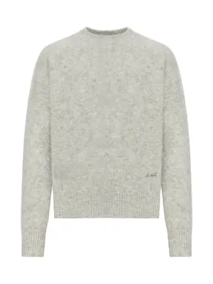 AMI Paris Crewneck Jumper With Embroidered Logo - Light Gray