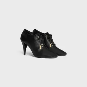 Celine Soft Oxford Lace-up Heeled Ballerina In Calfskin - Black