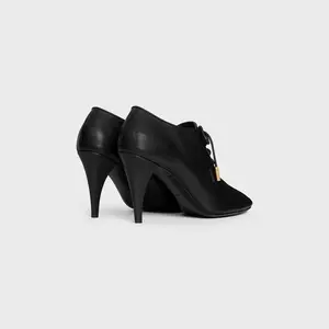 Celine Soft Oxford Lace-up Heeled Ballerina In Calfskin - Black