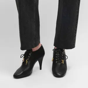 Celine Soft Oxford Lace-up Heeled Ballerina In Calfskin - Black