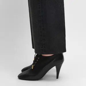 Celine Soft Oxford Lace-up Heeled Ballerina In Calfskin - Black