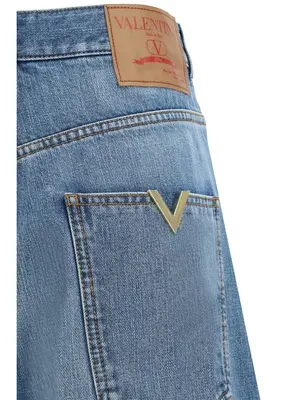 Valentino Garavani Wide Leg Jeans With Logo Detail