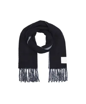 Ami Logo Tag Fringed Scarf - Black