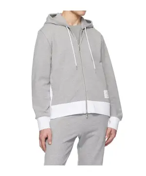 Thom Browne Zip-up Hoodie With Striped Details - Light Gray