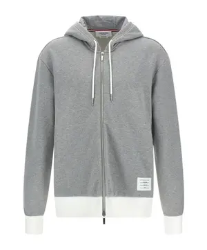 Thom Browne Zip-up Hoodie With Striped Details - Light Gray