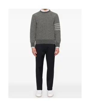 Thom Browne 4-bar Textured Knit Sweater - Medium Gray