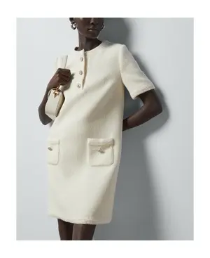 Gucci Short-sleeved Wool Tweed Dress With Interlocking G Button Detail