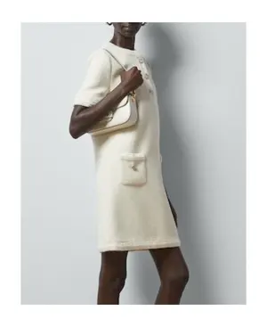 Gucci Short-sleeved Wool Tweed Dress With Interlocking G Button Detail