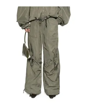Attico Wide Leg Drawstring Cargo Pants - Green