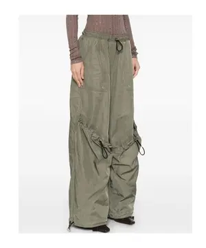 Attico Wide Leg Drawstring Cargo Pants - Green