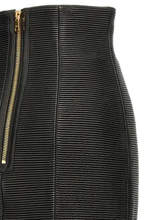 Balmain Ribbed Leather High-waist Mini Skirt