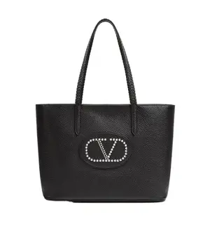 Valentino Garavani Grainy Calfskin Nellcôte Shopping Bag With Studded Vlogo - Nero