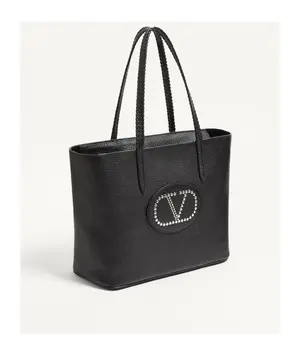 Valentino Garavani Grainy Calfskin Nellcôte Shopping Bag With Studded Vlogo - Nero